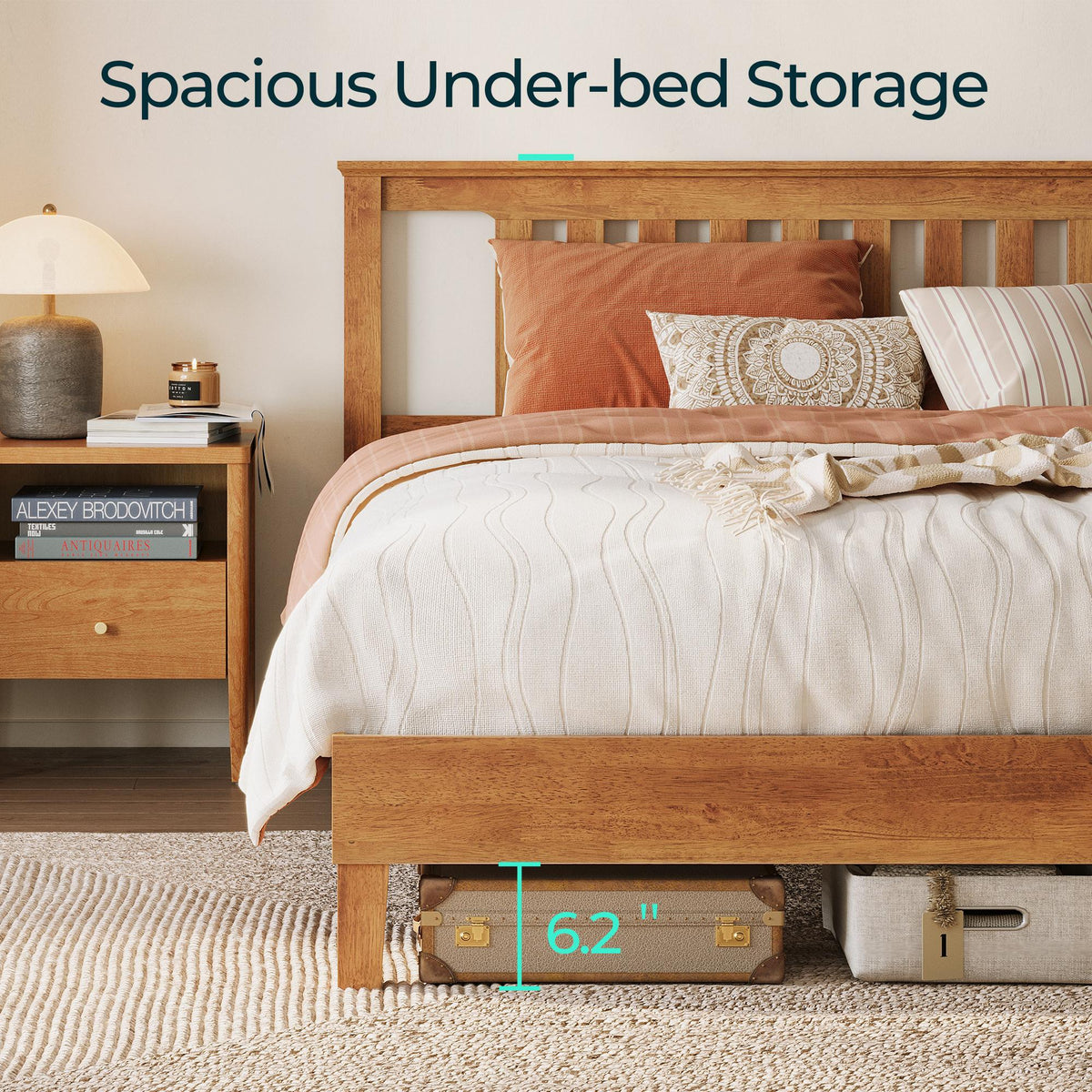 Solid Wood Bed Frame with Headboard, No Box Spring Needed – LINSY LIVING
